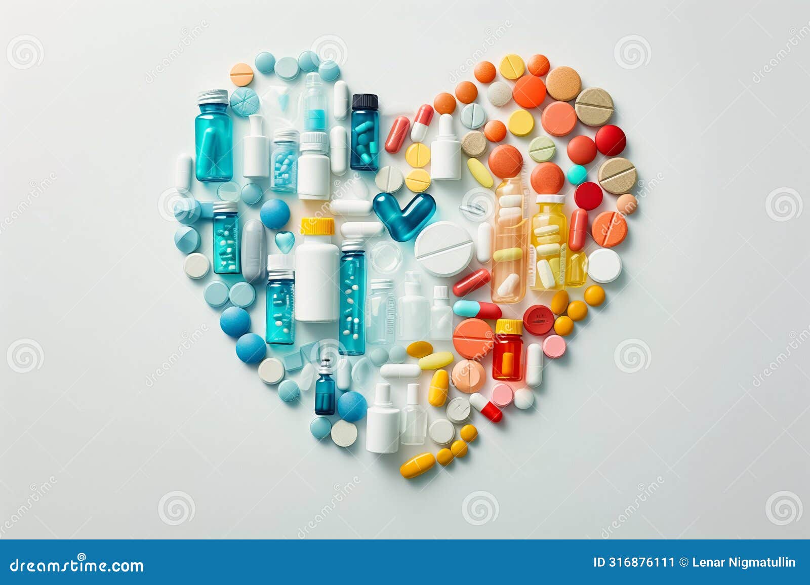 Assorted Medications Forming a Heart Shape on White Background Stock ...