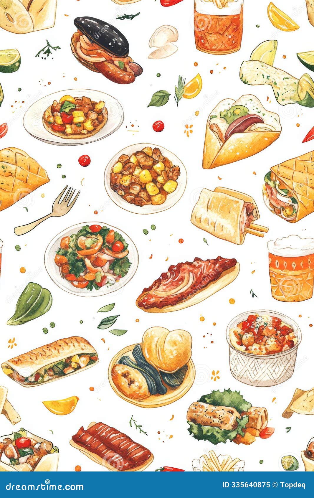 Assorted Mexican Food Items Including Tacos, Burritos, and Salsa with ...