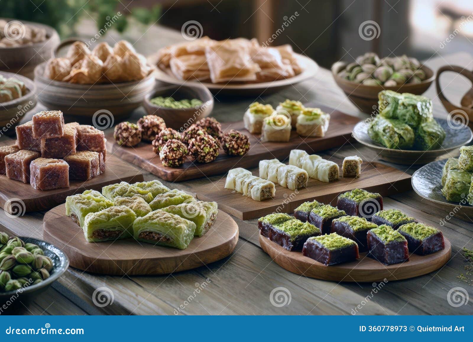 Assorted Middle Eastern Sweets and Pastries Display on Wooden Table ...