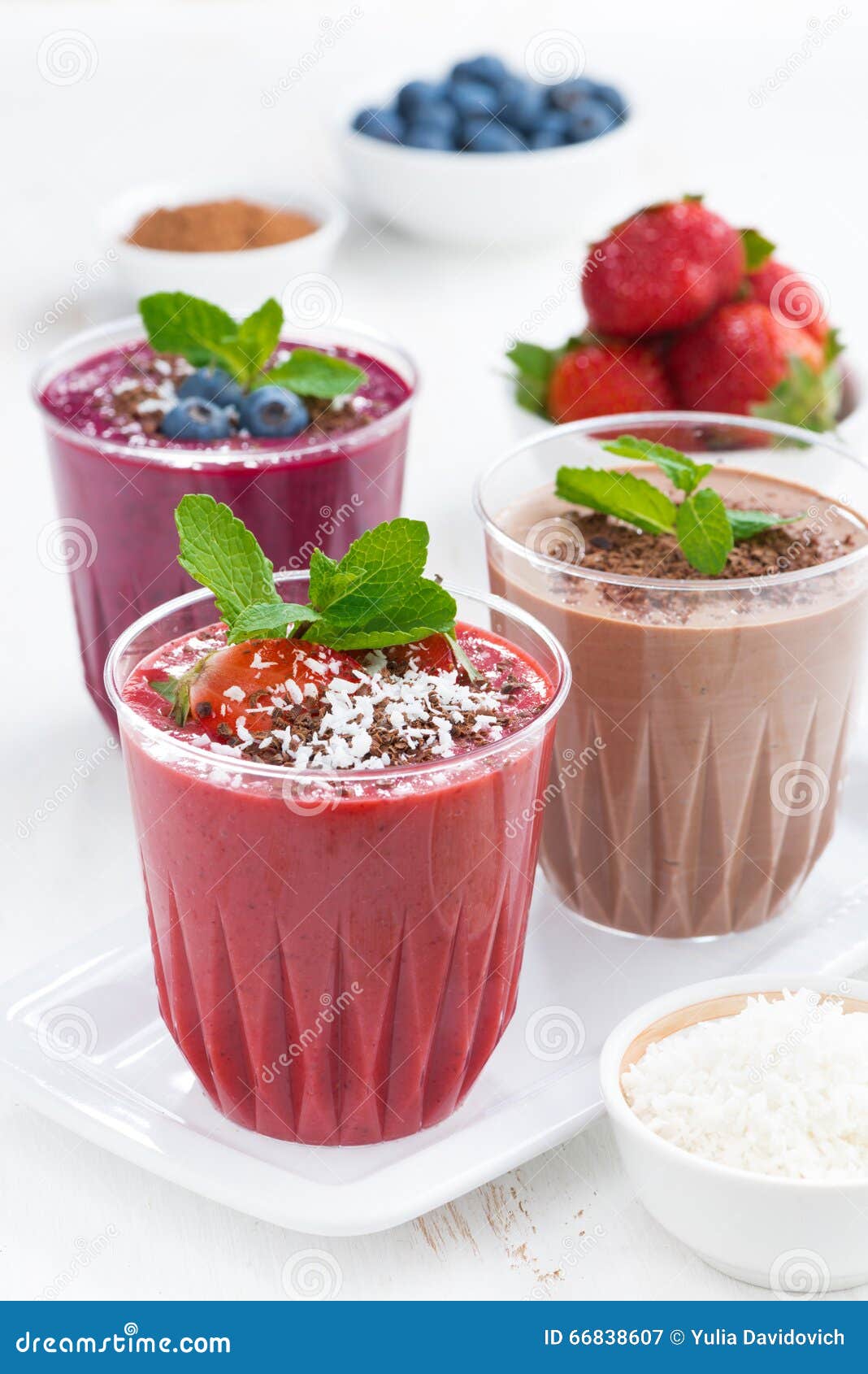 Assorted Milkshakes - Strawberry, Chocolate and Blueberry Stock Image ...