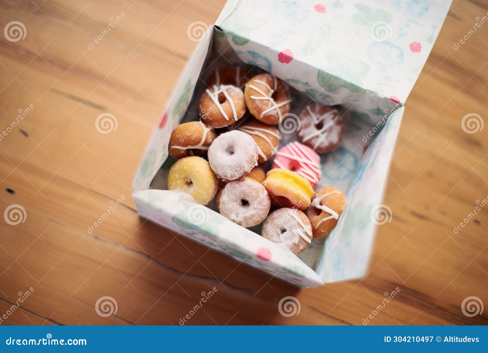 Assorted Mini Donuts in a Paper Box Stock Image - Image of snack ...