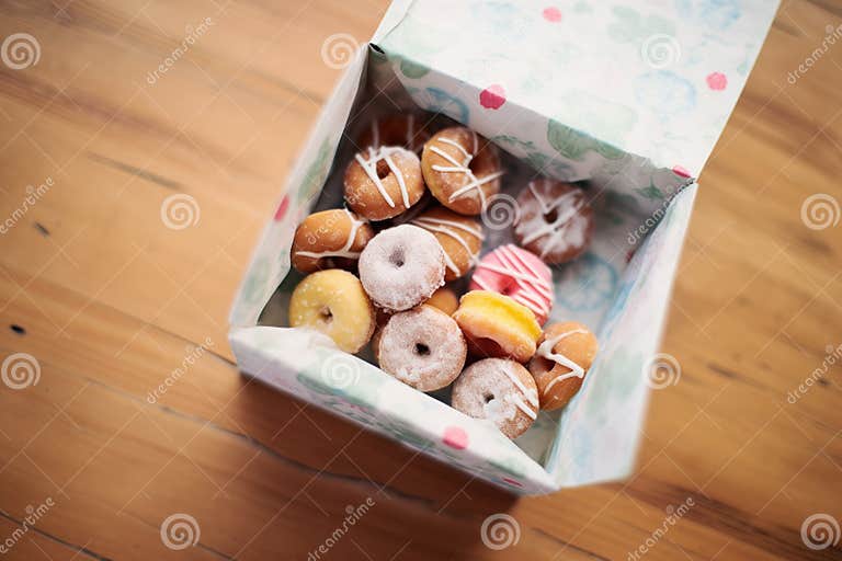 Assorted Mini Donuts in a Paper Box Stock Image - Image of snack ...