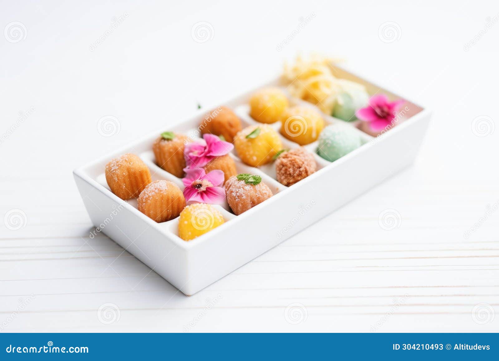 Assorted Mini Donuts in a White Box, Colorful Toppings Stock Image ...