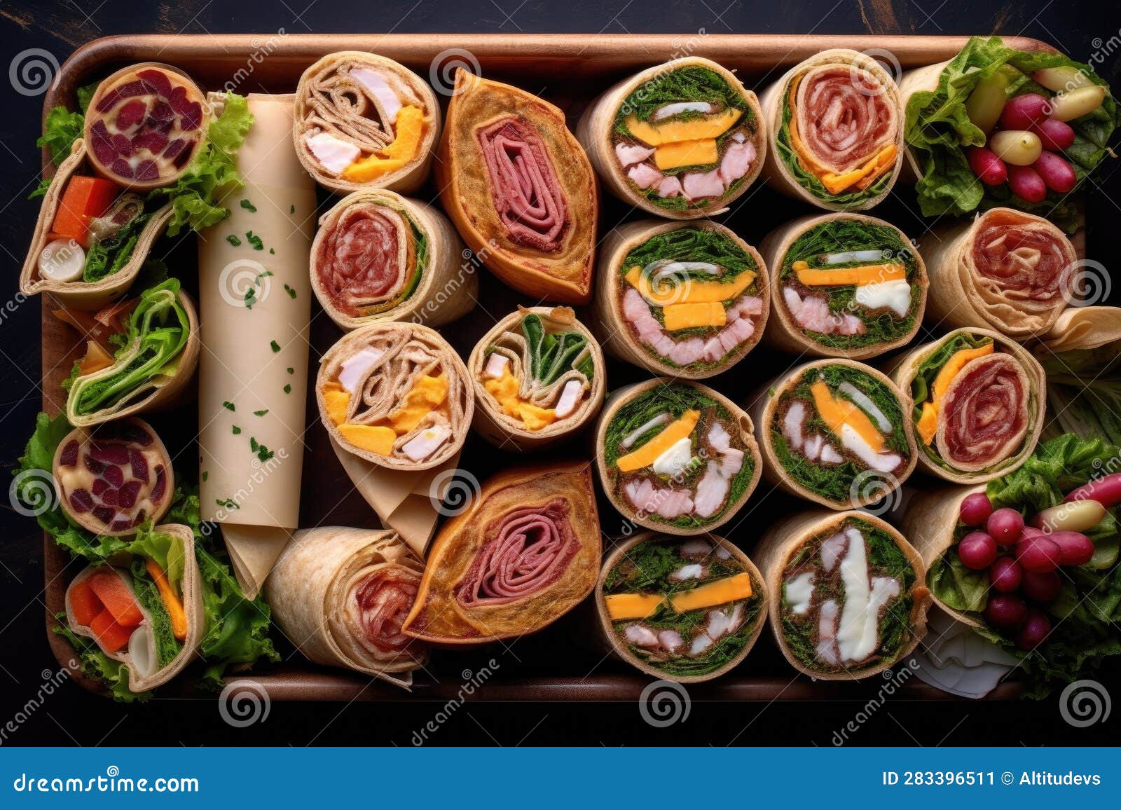 Assorted Mini Sandwiches and Wraps on a Tray Stock Image - Image of ...