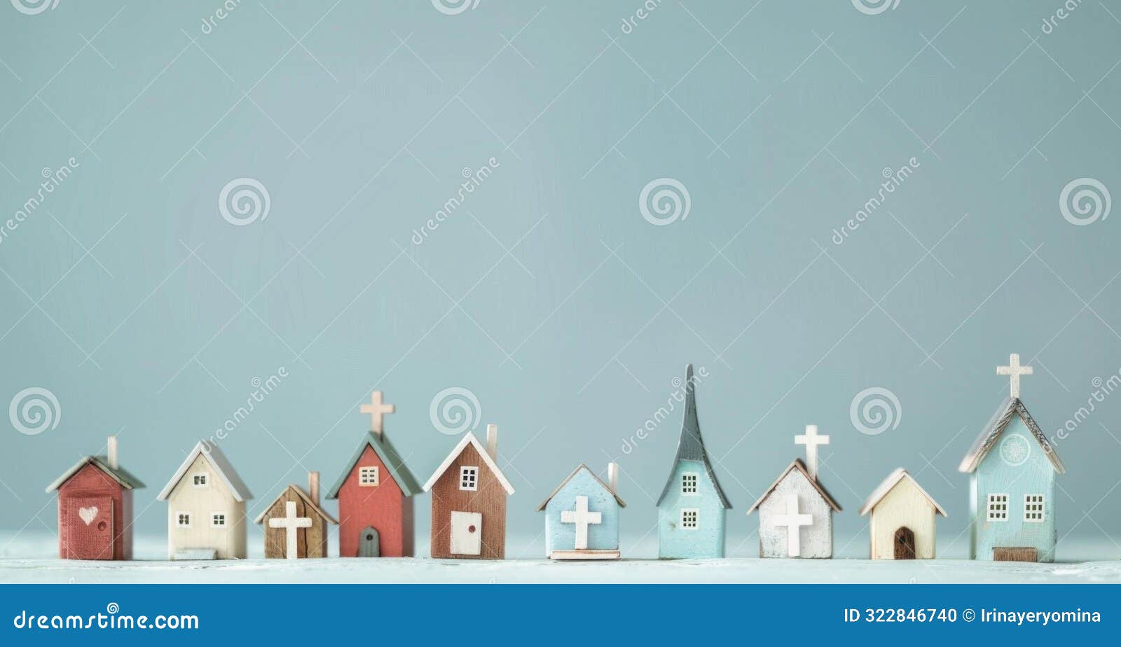 Assorted Miniature Church Models on Blue Stock Photo - Image of ...