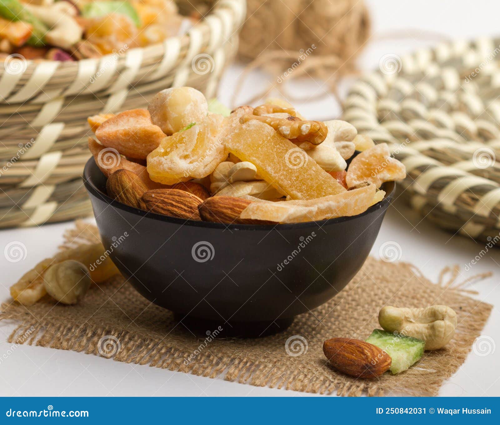 Assorted Mix Power Nuts Served in a Bowl Isolated on Napkin Side View ...