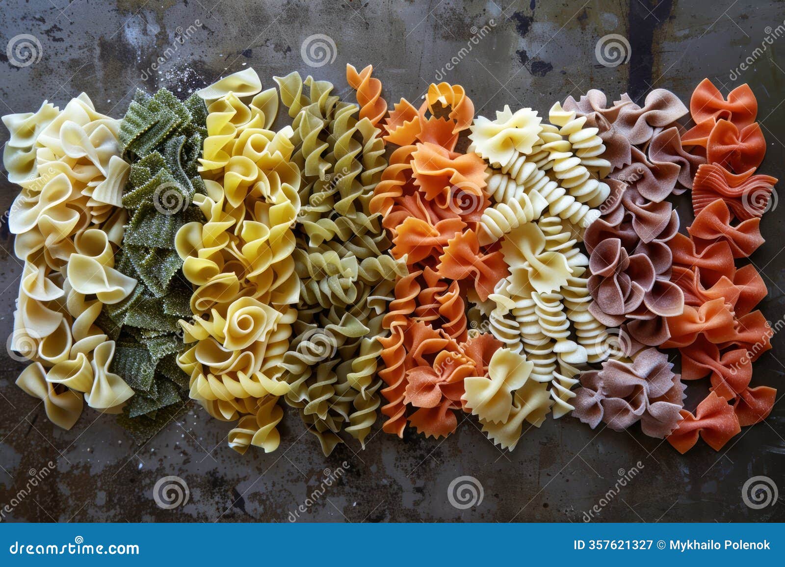 Assorted Multicolor Pasta Varieties on Rustic Background. Neural ...