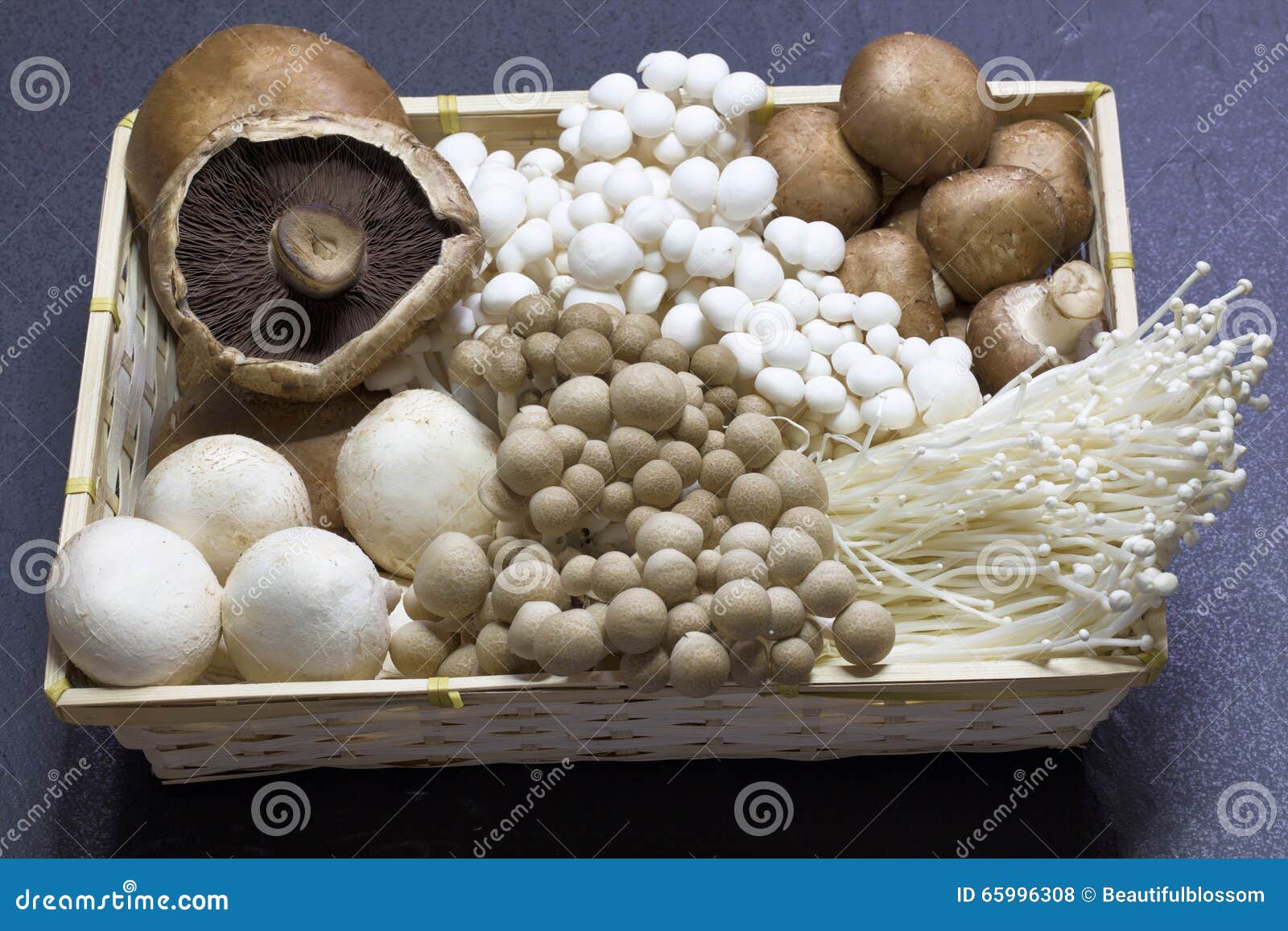 Assorted Mushrooms on the Bamboo Basket Stock Photo - Image of food ...
