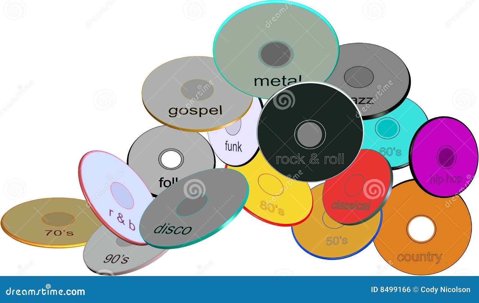 Assorted music genre disks stock illustration. Illustration of ...