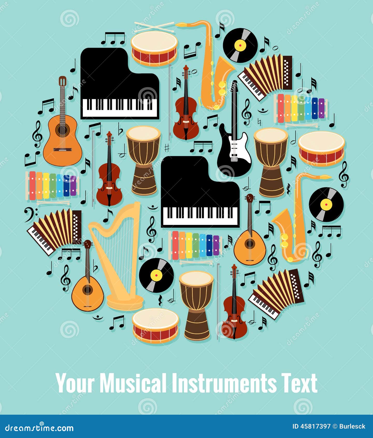 Assorted Musical Instruments Design with Text Area Stock Vector ...