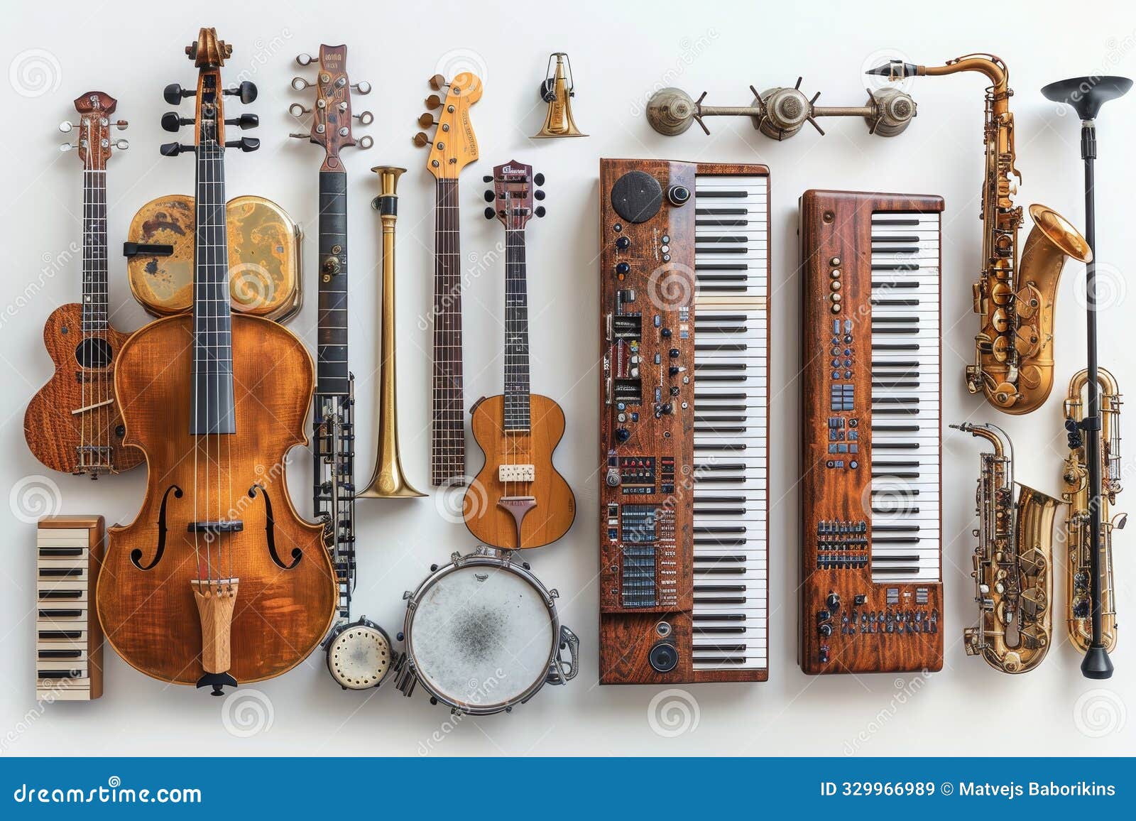 Assorted Musical Instruments Including A Violin, Saxophones, Clarinet ...