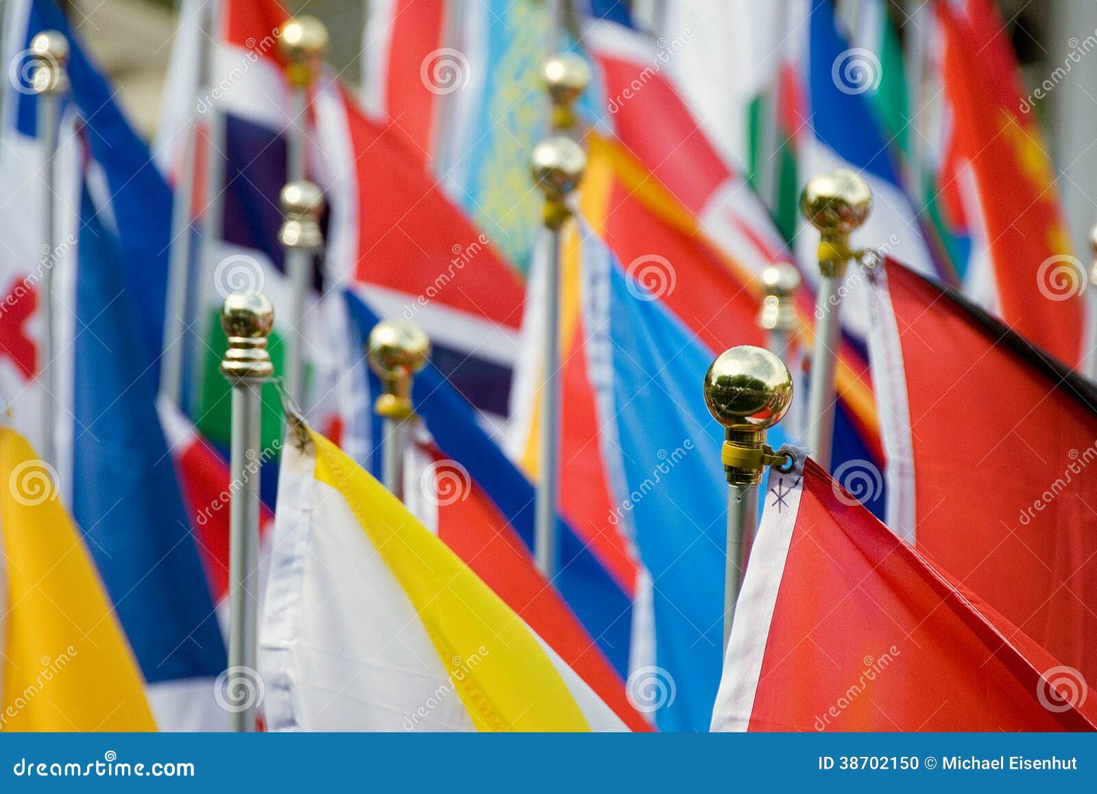 Assorted National Flags, Mounted on Poles Stock Photo - Image of color ...