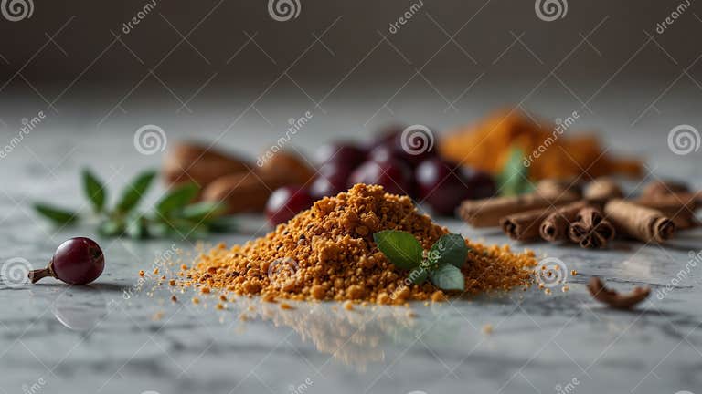 Assorted Natural Ingredients and Spices on a White Marble Surface ...