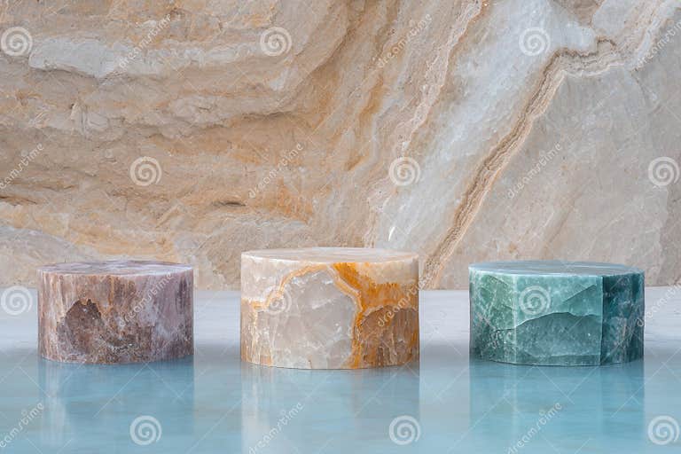 Assorted Natural Stone Cubes on Reflective Surface Stock Illustration ...