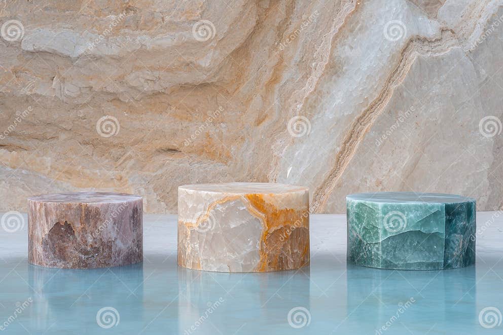 Assorted Natural Stone Cubes on Reflective Surface Stock Illustration ...
