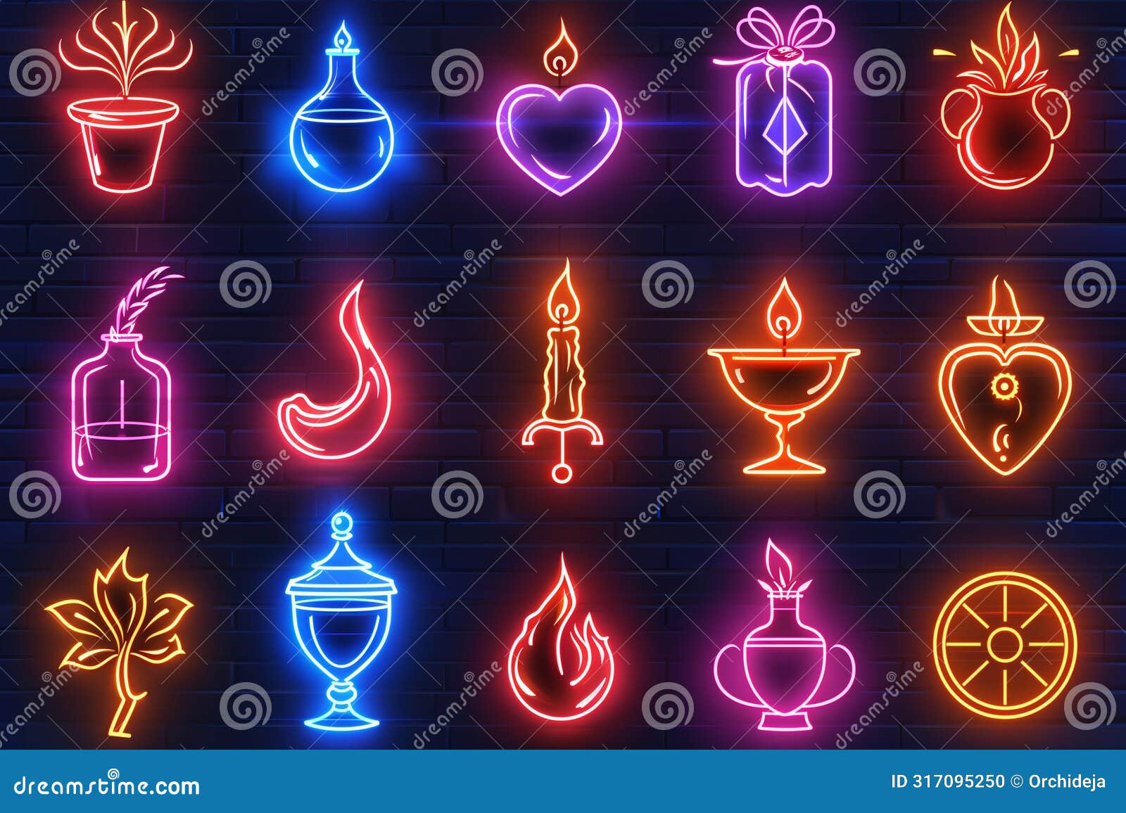 Assorted Neon Signs with Diverse Lighting Types on a White Background ...
