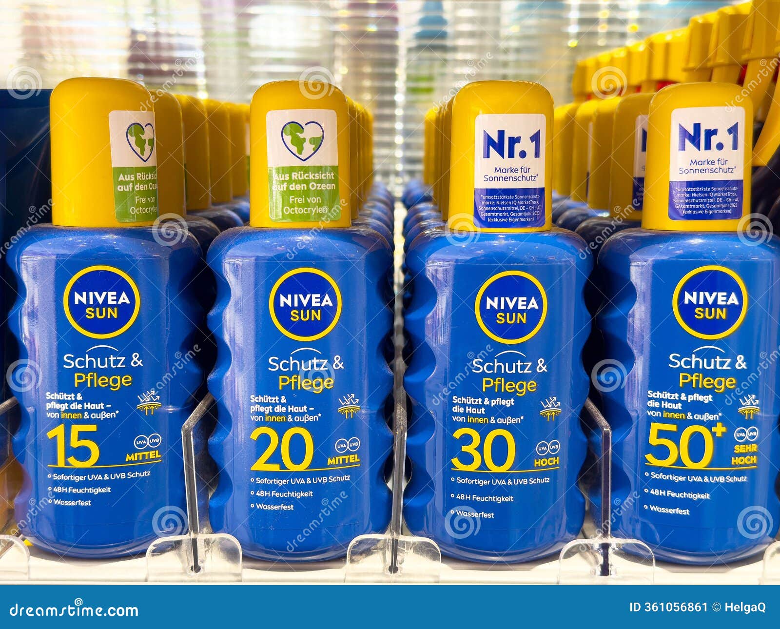 Assorted Nivea Sun Spf Bottles on Store Shelf with Water Resistant ...