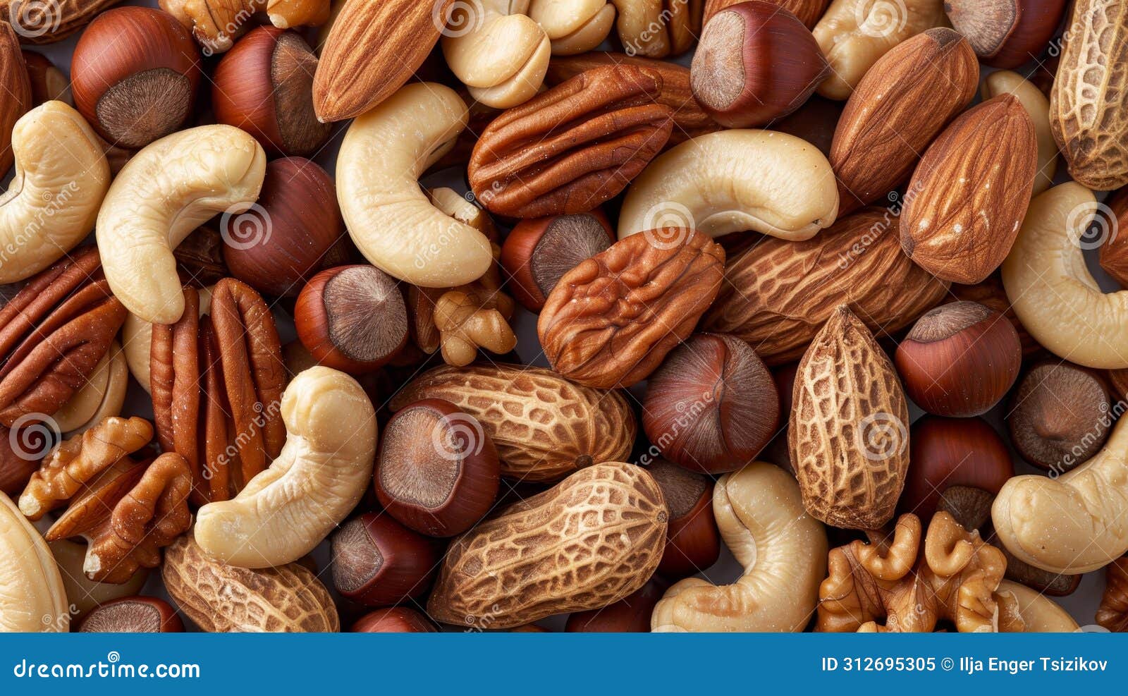 Assorted Nuts Arranged Naturally, Top View Creating a Textured ...