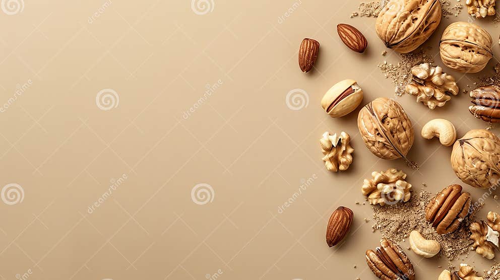 Assorted Nuts on Beige Background, Healthy Snack Concept Stock Image ...