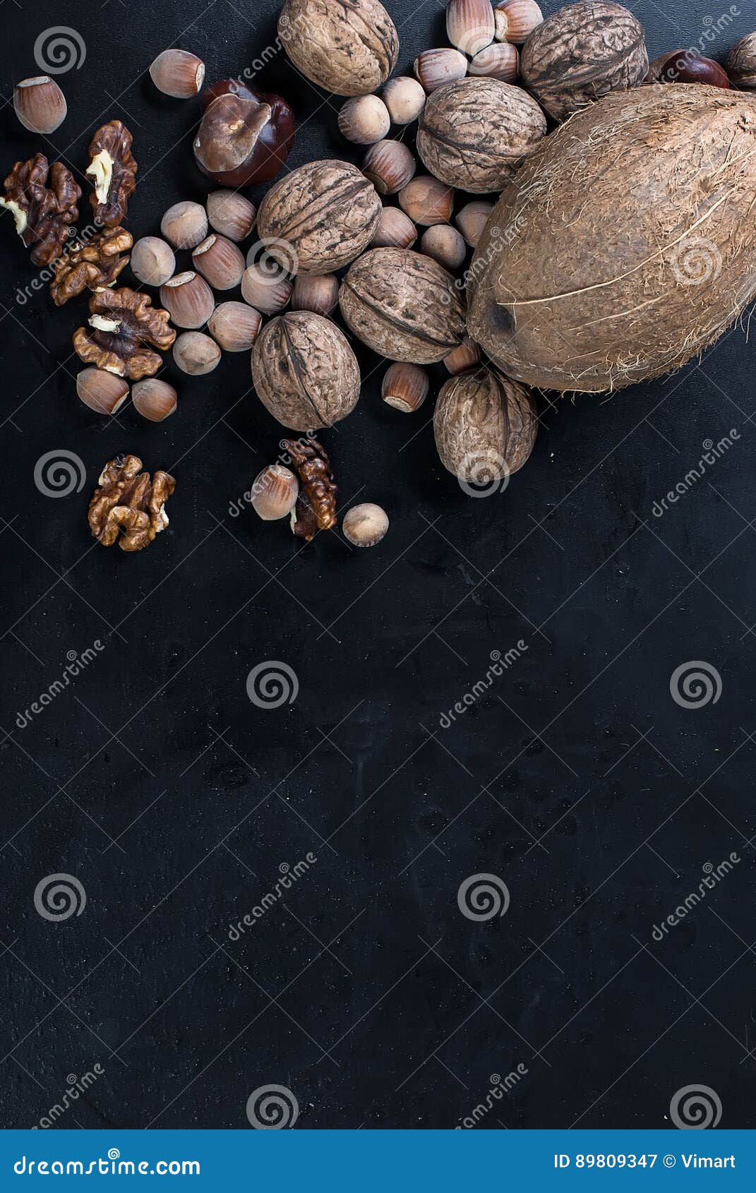 Assorted Nuts on a Black Background Stock Image - Image of mixed ...