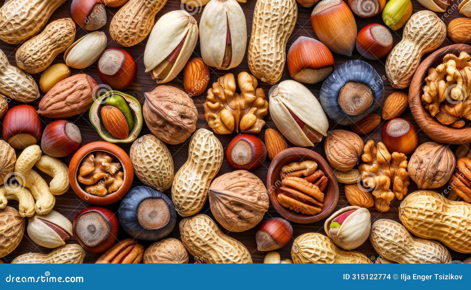 Assorted Nuts Creating a Natural Background, Top View Arrangement of ...