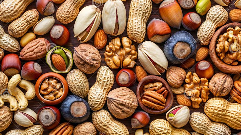 Assorted Nuts Creating a Natural Background, Top View Arrangement of ...