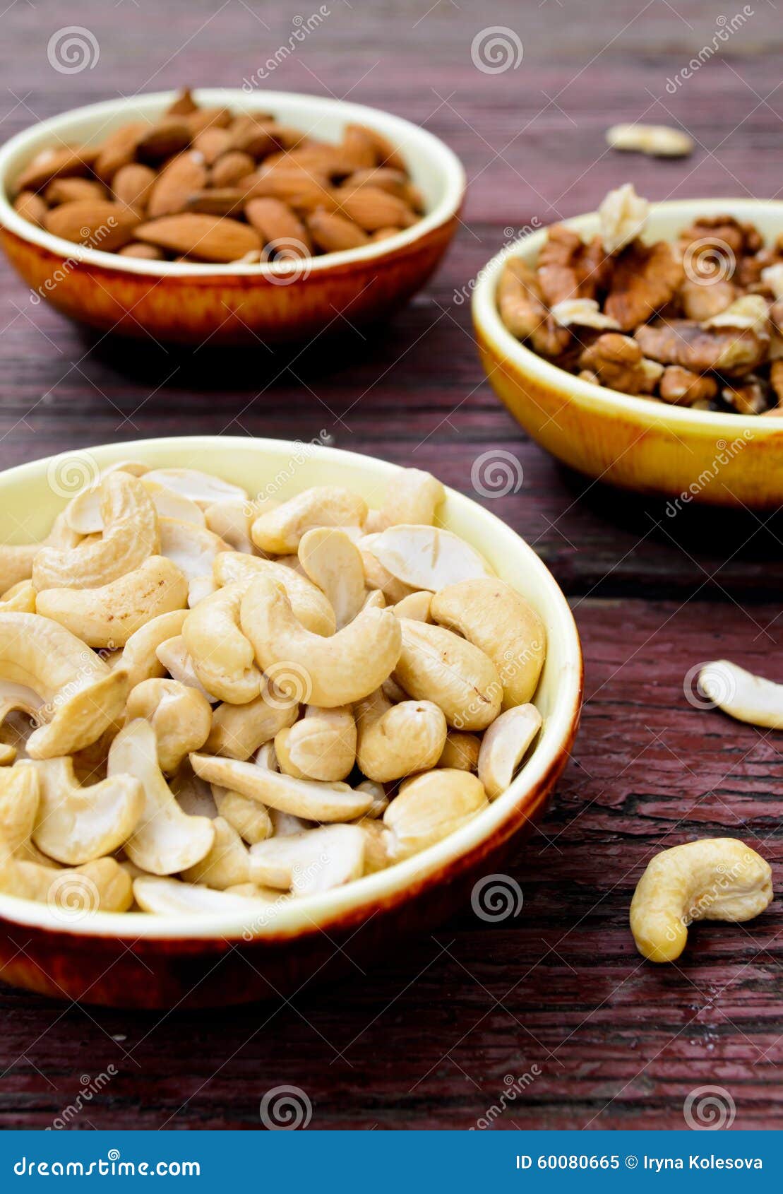 Assorted Nuts in Dishes on Wooden Table Stock Image - Image of loss ...