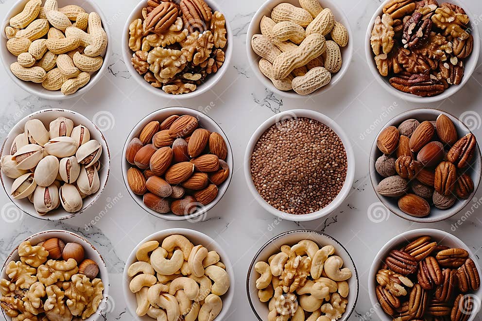 Assorted Nuts Displayed in Bowls As a Nutritious Superfood Spread on ...