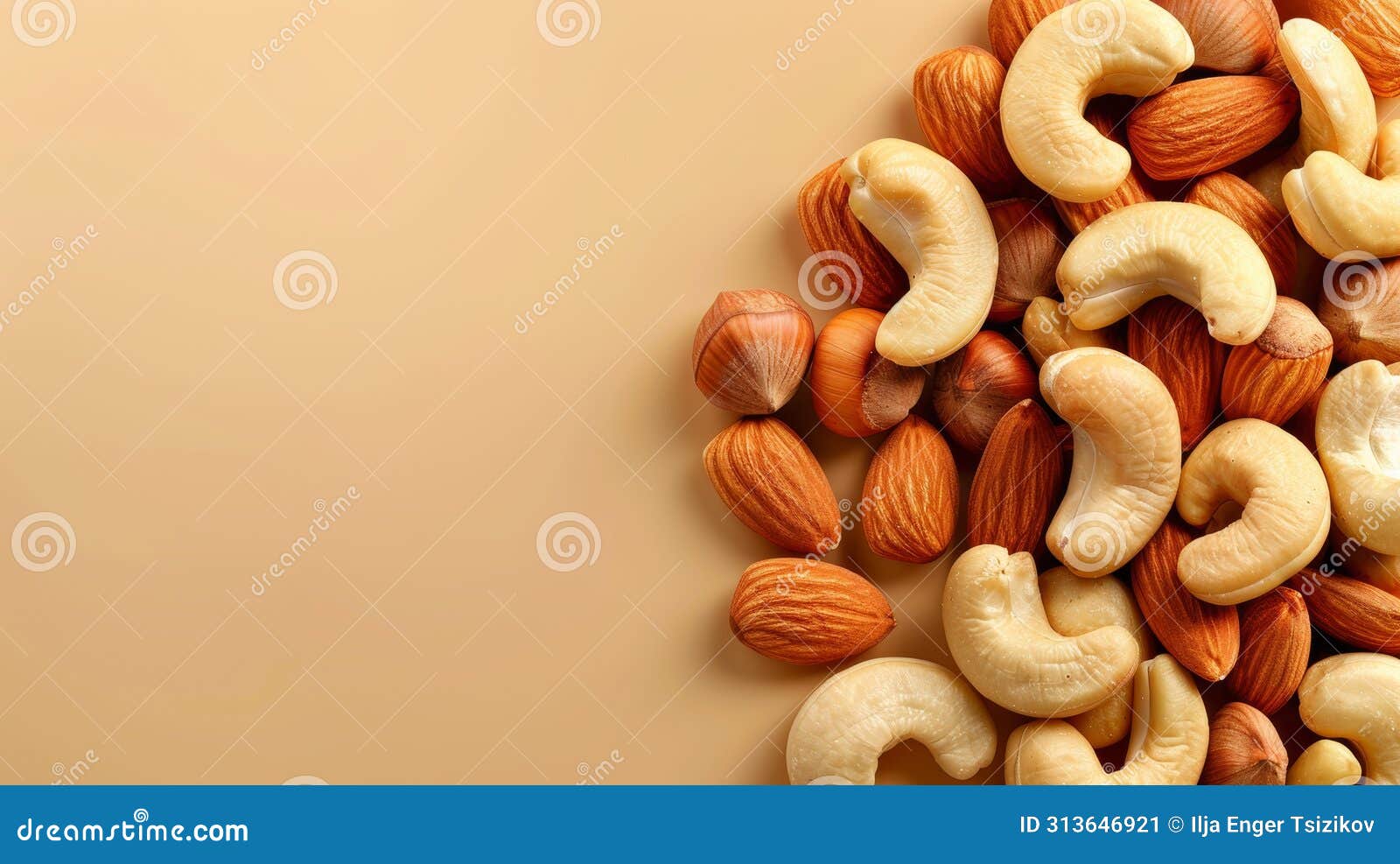 Assorted Nuts on Light Brown Backdrop with Copious Space for Effective ...