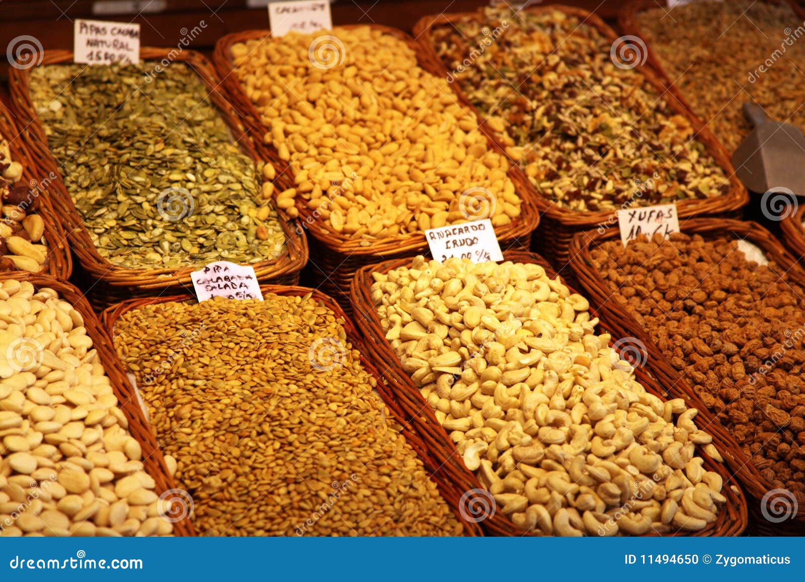 Assorted Nuts on Market Stand Stock Photo - Image of color, health ...
