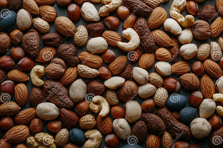 Assorted Nuts on Rustic Gray Surface. Neural Network AI Generated Stock ...