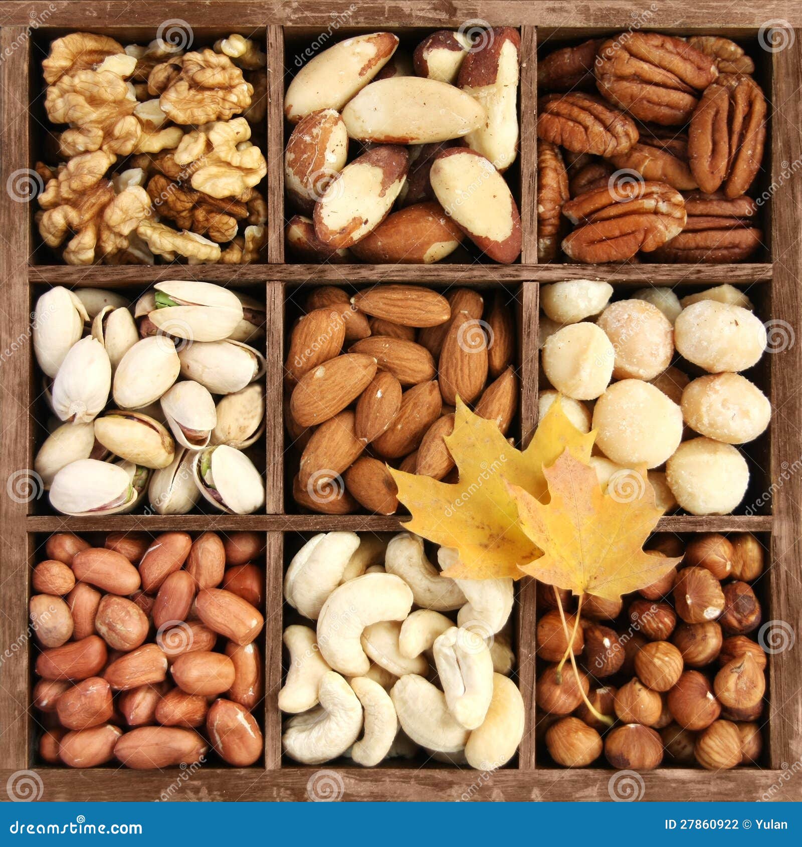 Assorted Nuts in Wooden Box Stock Photo - Image of creative, fatty ...