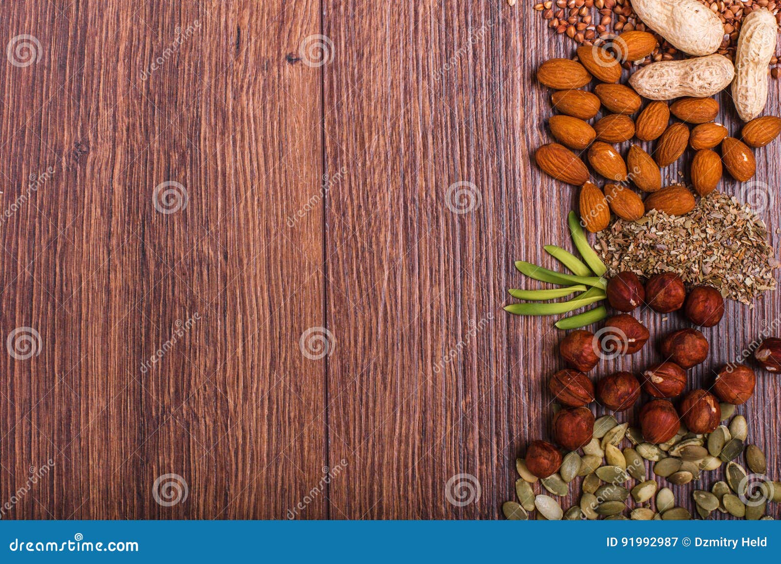 Assorted Nuts on Wooden Surface. Top View with Copy Space Stock Image ...