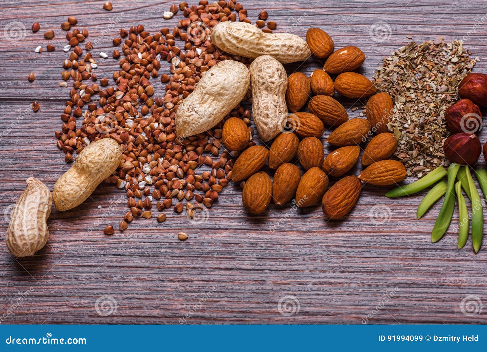 Assorted Nuts on Wooden Surface. Top View with Copy Space Stock Image ...