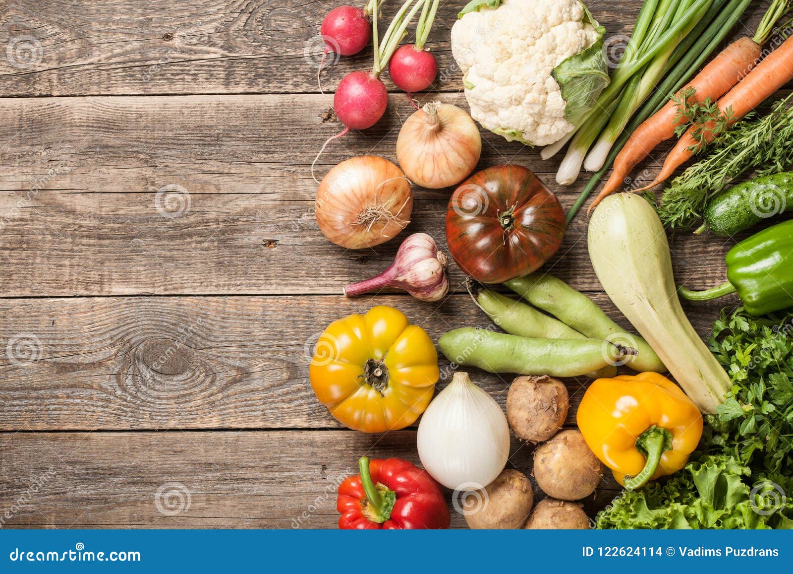 Assorted Organic Fresh Vegetables on Wooden Table Stock Photo - Image ...
