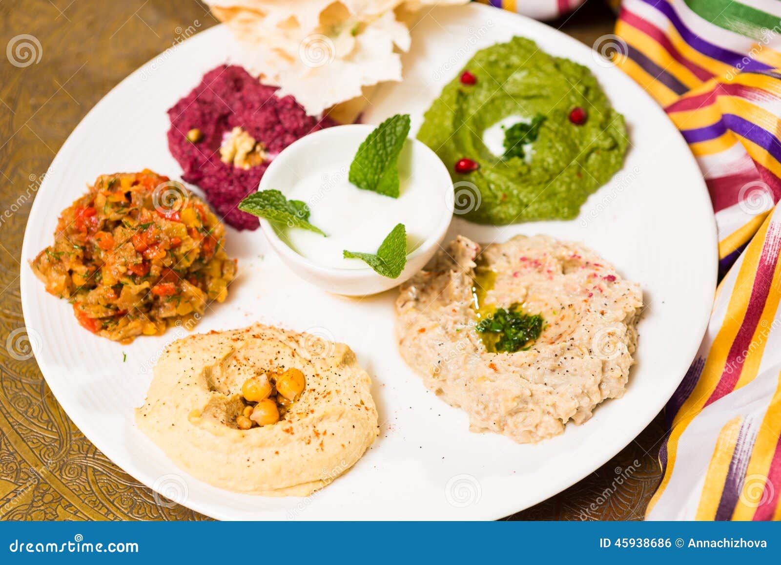 Assorted of Oriental Food, Mezze Stock Photo - Image of chickpea ...