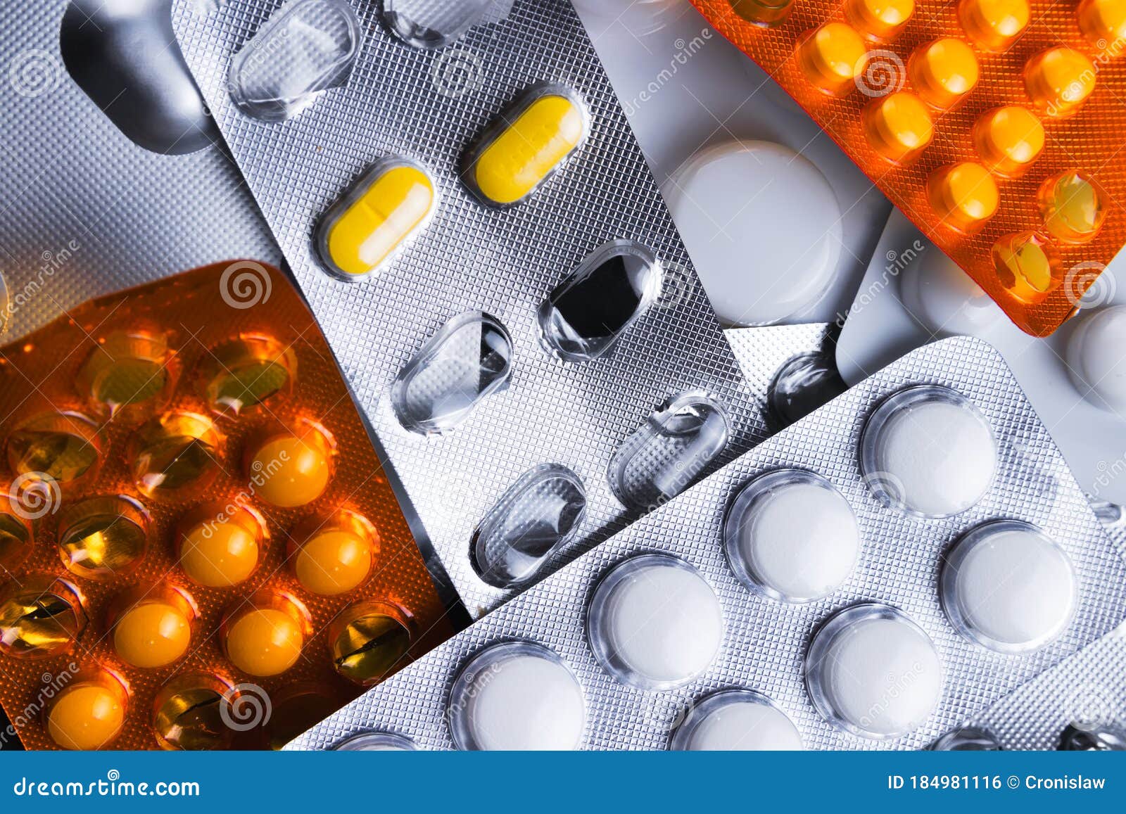 Assorted Packets or Blisters of Various Pills Stock Photo - Image of ...