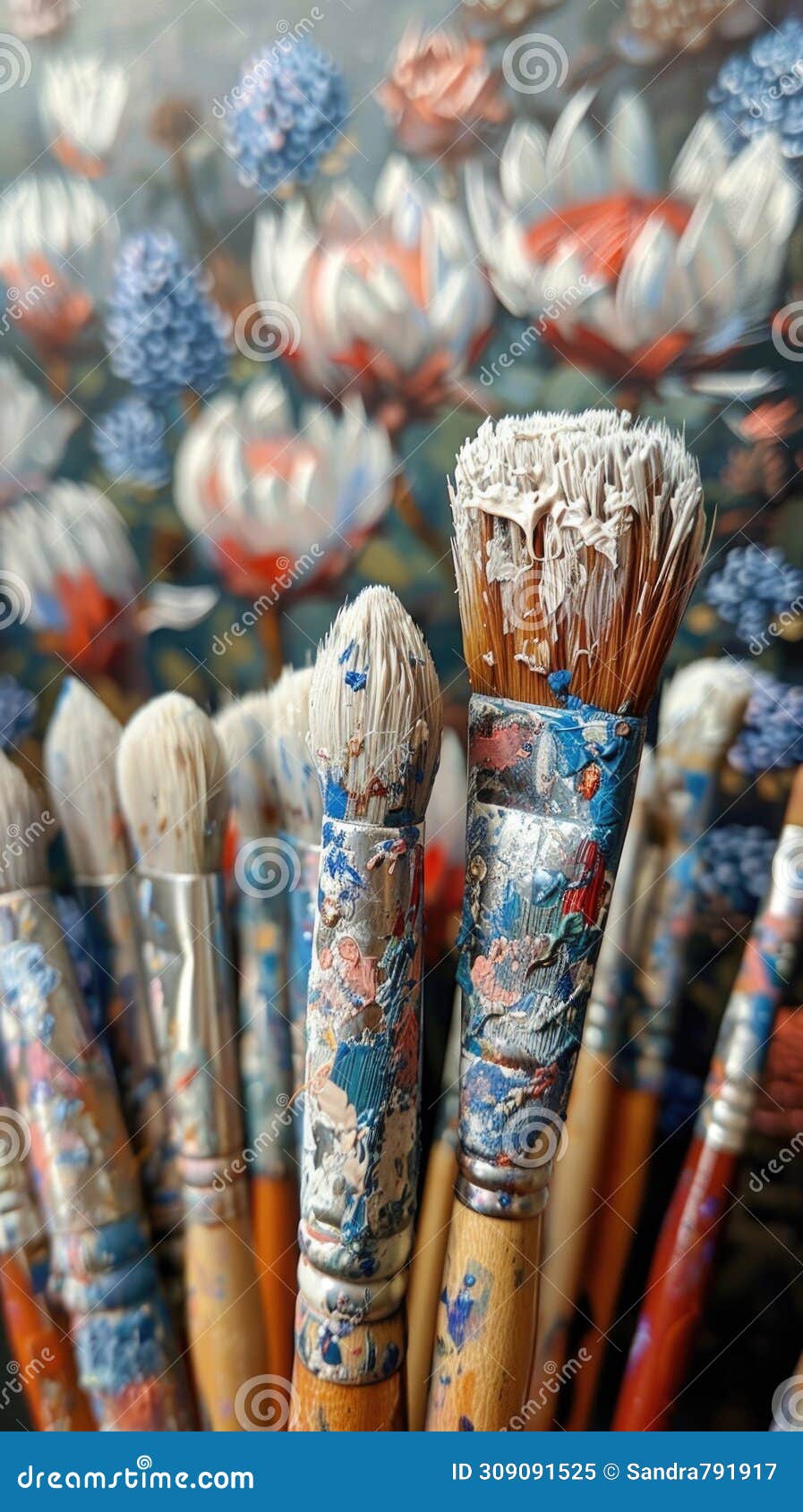 Assorted Paint Brushes in a Row Stock Image - Image of neat, craft ...