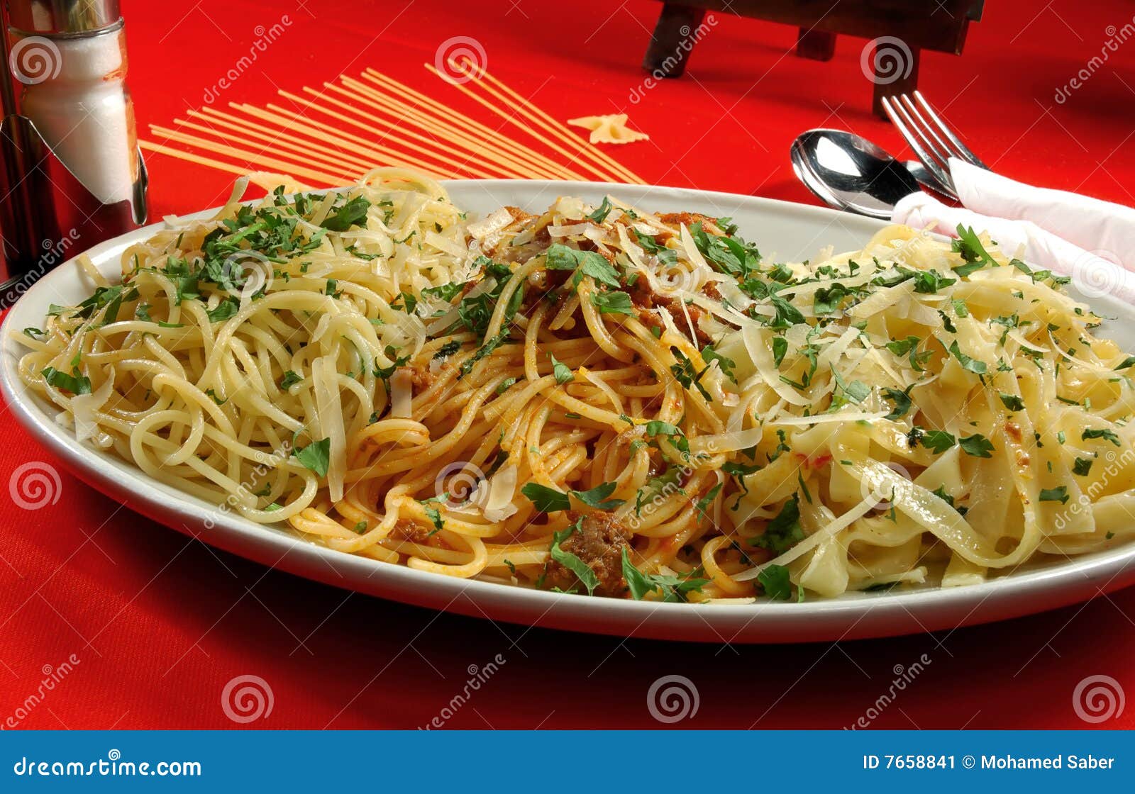 Assorted pasta stock image. Image of food, fork, farfallone - 7658841