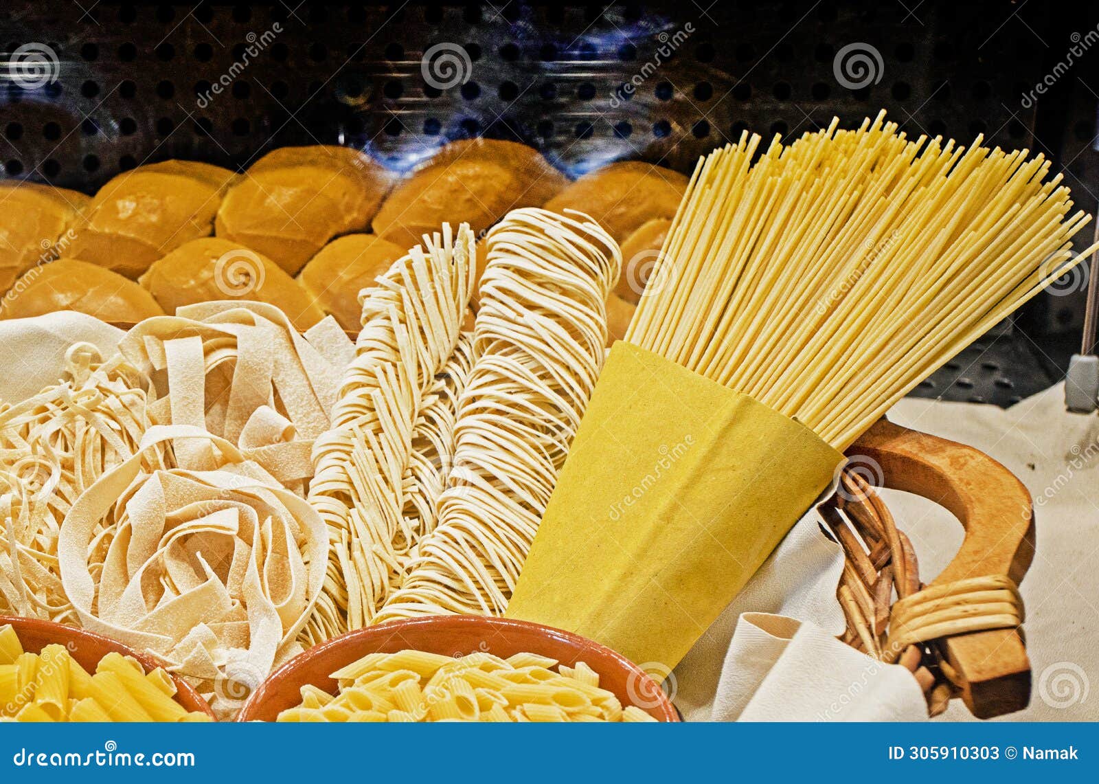 Assorted Pasta in a Basket on the Counter in an Italian Stock Image ...