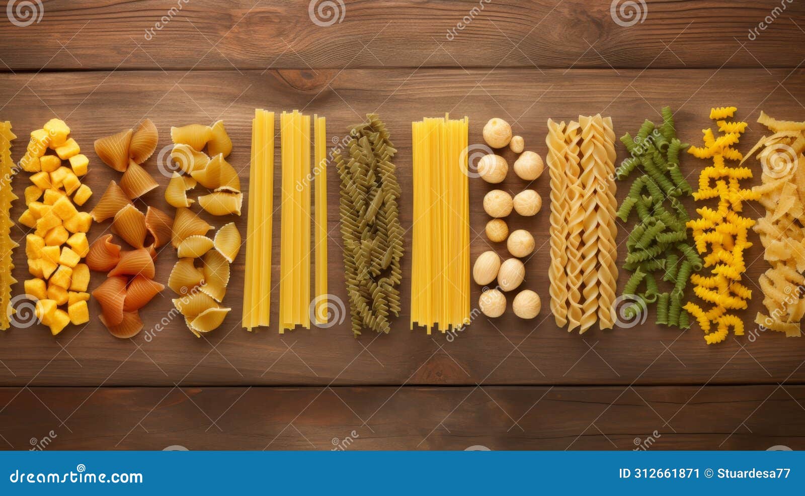 Assorted Pasta Collection on Wood Stock Image - Image of ingredients ...