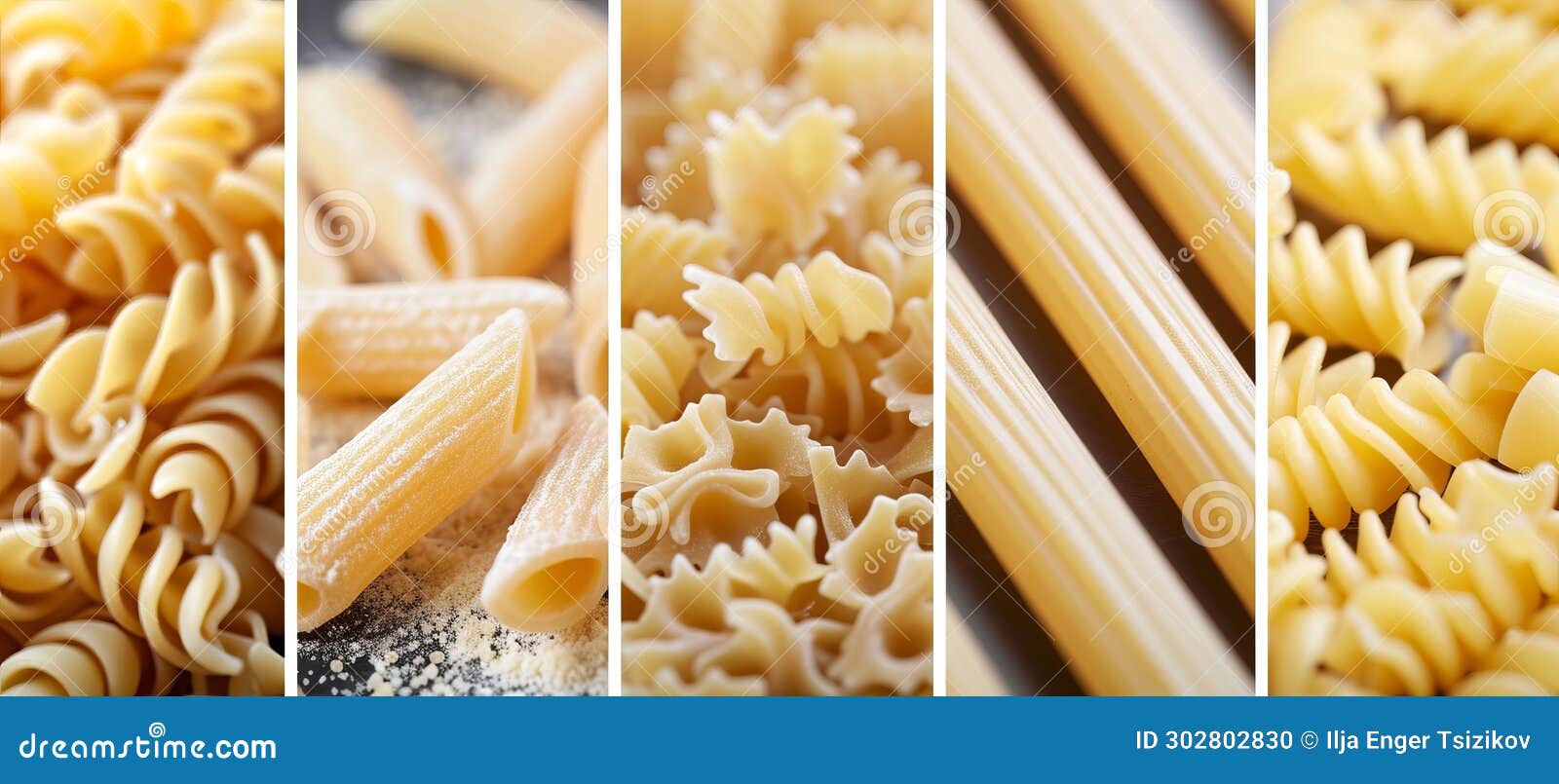 Assorted Pasta Shapes In A Vibrant, Monochrome Display Stock Image ...