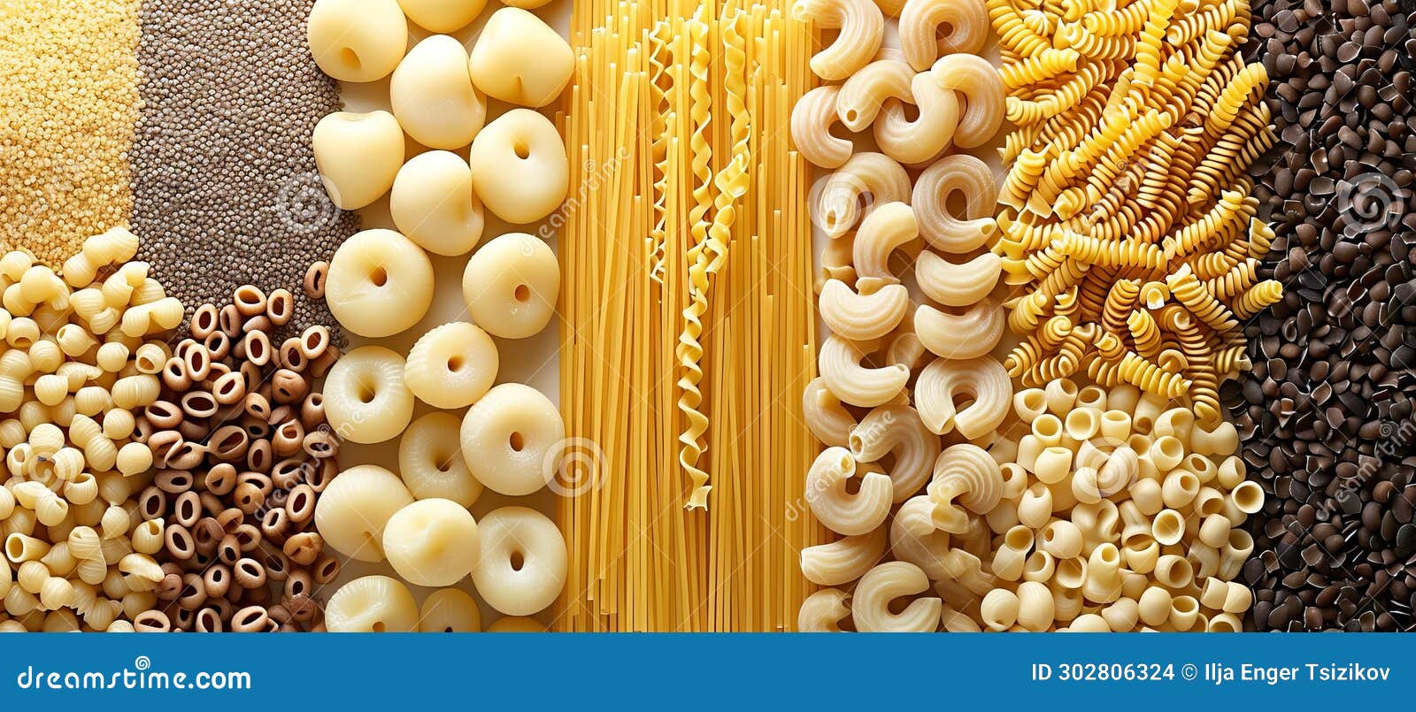 Assorted Pasta Products Collage with White Vertical Dividers Brightly ...