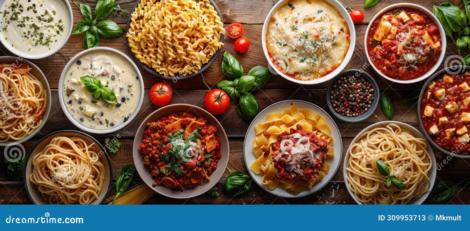 Assorted Pasta Selection on Table Stock Image - Image of shells ...