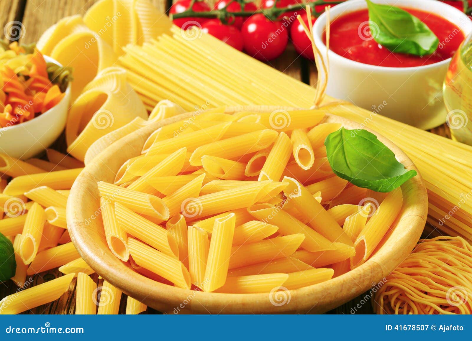 Assorted pasta stock image. Image of closeup, wooden - 41678507