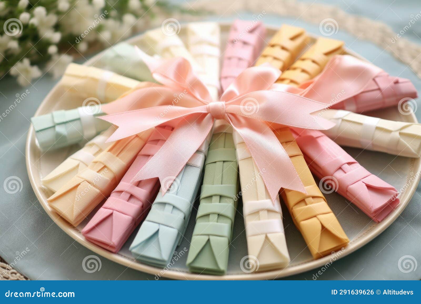 Assorted Pastel-colored Crackers with White Ribbon Bows Stock Photo ...