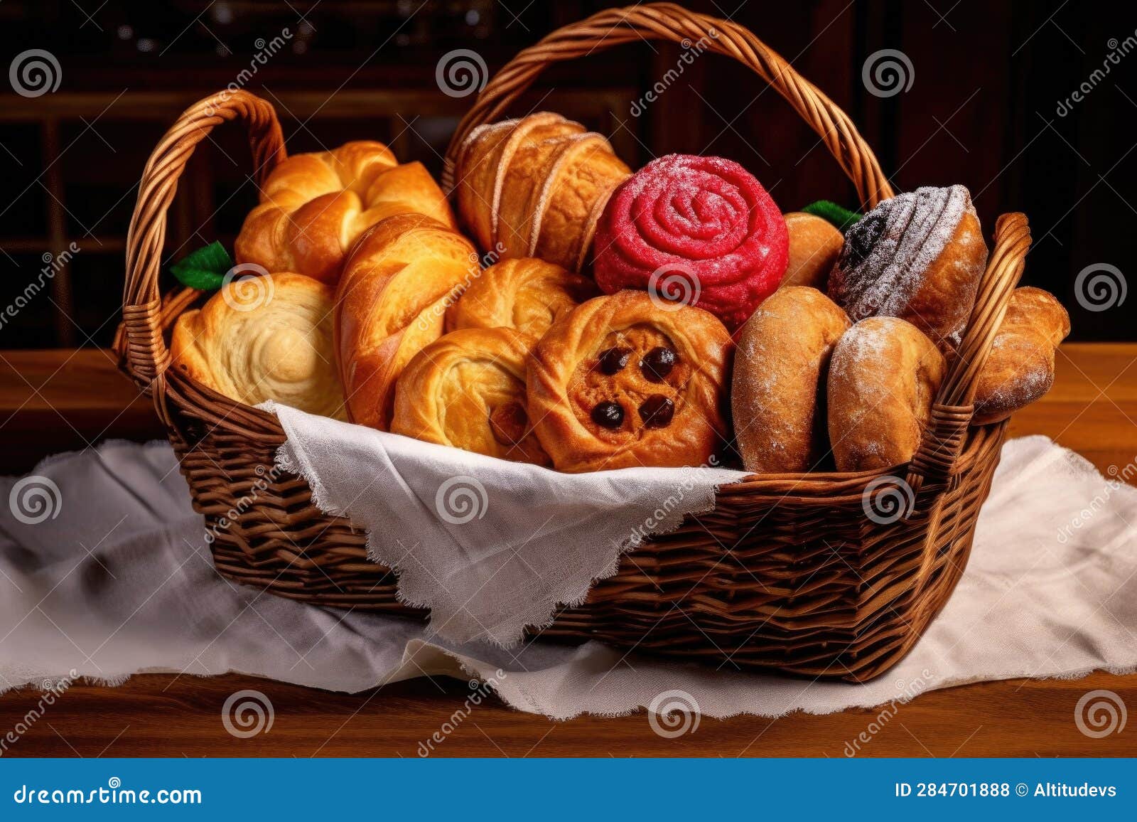 Assorted Pastries in a Rustic Wicker Basket Display Stock Photo - Image ...