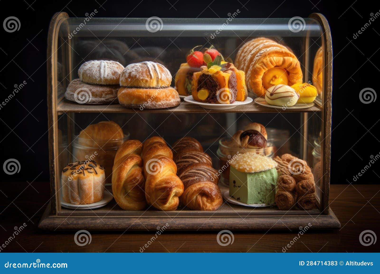Assorted Pastries in a Vintage Display Case Stock Image - Image of ...