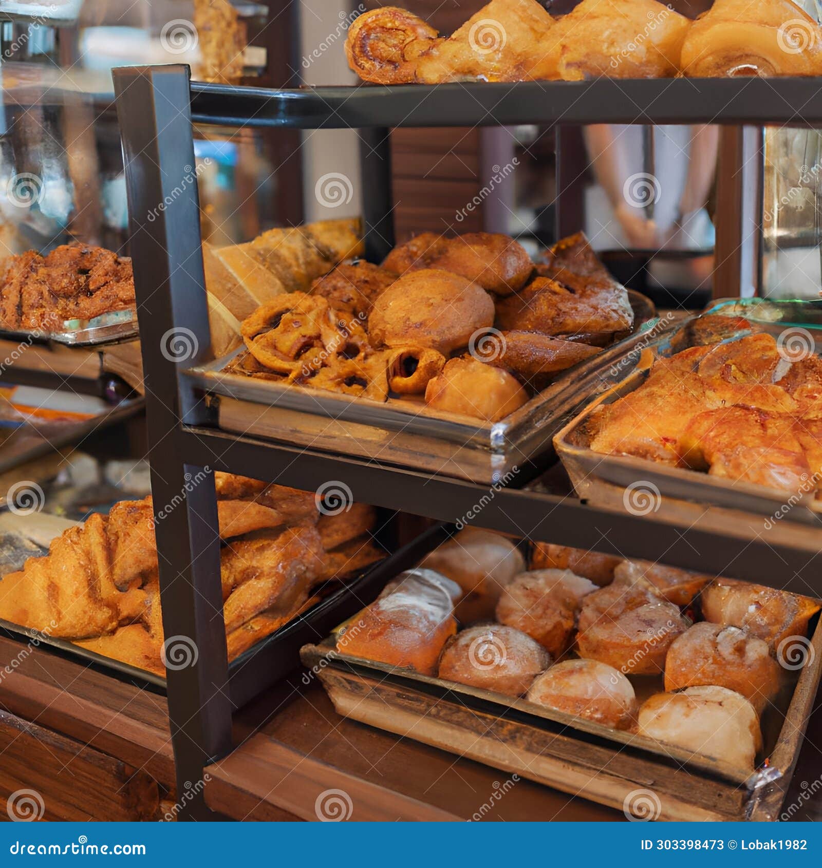 Assorted Pastry and Bread Arranged on Tray Selling at Bakery Shop Stock Illustration ...