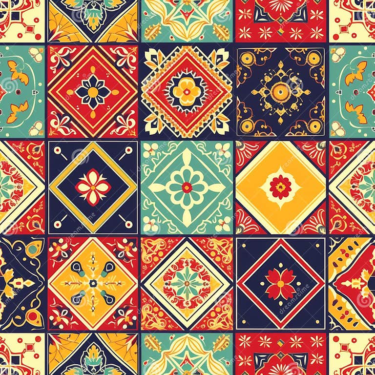 Assorted Patchwork of Latin Cultural Patterns in Bold Colors Stock ...